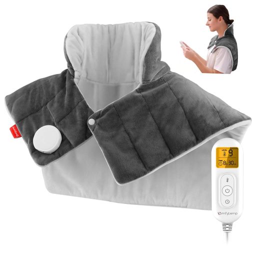【1.1kgの重み付き電気肩パッド】:Comfytemp重み付きデザイン首と肩用電気パッドは、微細ガラスビーズが均一に詰められており、48x56cmサイズで、首を温める・肩あたためのニーズに応え、背中でも使えます。肩からずれ落ちにくい安定し...