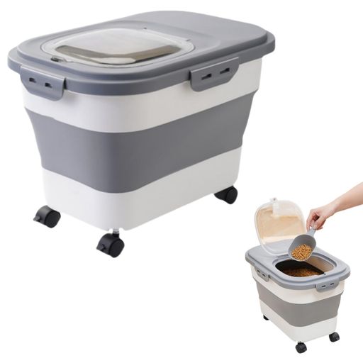 ✔️【大容量・省スペース】最大20L(ドライフード約10~15kg)まで収納できる大容量のペットフード収納ボックス。ペットフードをまとめ買いする方にも最適です。フードが足りない時は折りたたんで収納できるので、省スペースです。 ✔️【素材は無...