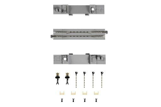 安価/手軽に雰囲気を楽しめるダミーの踏切線路。長さ124mmの踏切部直線線路(リレーラー線路)を含む単線踏切フルキット 単線用・1組入 ユーザー組立のキット形式、接着剤不要です