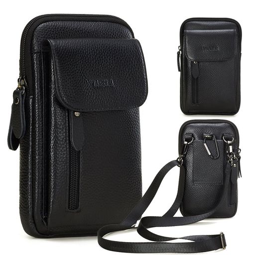 【製品仕様】この携帯電話クロスボディバッグは本革製です。寸法:長さ12.9x高さ20x幅3.5cm。重量:260g;色:黒。 【4ポケット携帯電話ベルトホルスター】フロントポケット2つ、バックポケット1つ、メインジッパーポケット1つ。鍵、小...