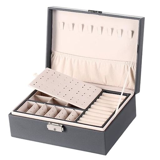 💗【商品仕様】サイズ:約23cmx17cmx8cm。重さ:約0.702kg 素材:外装:PUレザー、構造材:繊維板、内装:起毛布。カラー:グレー。注:PUレザーのため、特有の臭いがございます。臭いが気になる場合、数日、蓋をあ...