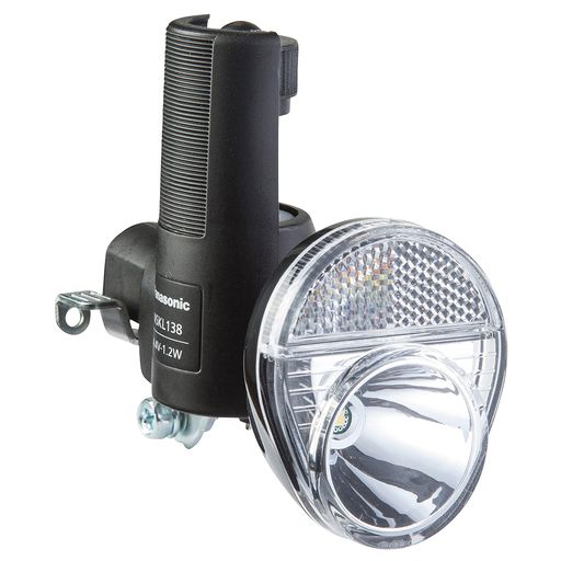 使用光源:ワイドパワー白色LED1個 明るさ:約2200cd(速度15km/h走行時) 照射範囲:約Φ20cm(1m前方) 本体サイズ:約W58xD128xH105mm 重量:250g(本体のみ)