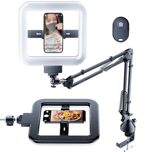 【真上から''パシャッ''!影のない俯瞰撮影に最適・自由に調整可能なスマホ俯瞰撮影スタンド、好きな角度から撮れる!】撮影用ライトは影のない俯瞰撮影を目的に設計されています。リングライトを撮影対象の真上または少し斜めに配置することで、均一な明...