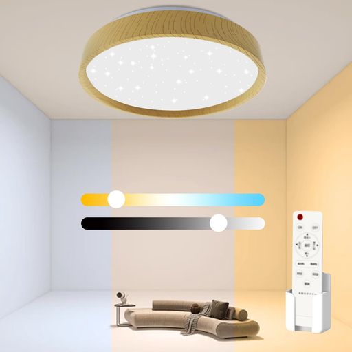 【優れた光効率と省エネ性能+星屑x木目調複合デザイン】高効率LED光源を採用し、従来電球に比べ消費電力約半分で明るさ約2倍を実現。快適な明るさで空間を彩ると同時に電気代を大幅節約。厚さわずか5cm・直径28cmの超薄型設計に加え、シェードを...