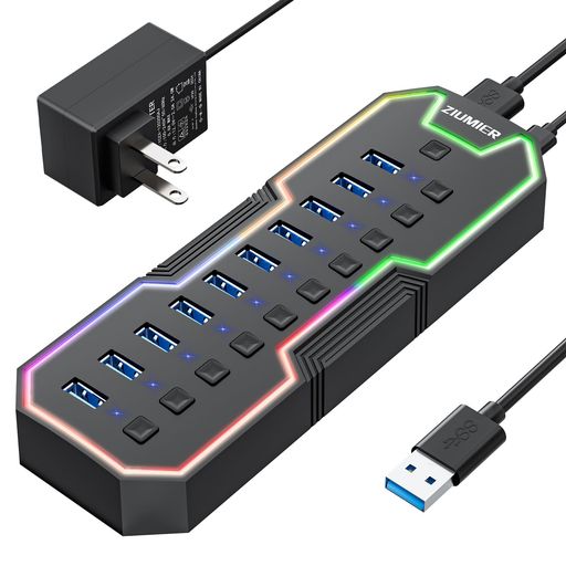 RGB LEDストリップ:RGB USBハブは照明色を特徴とし、ゲーム/仕事に新しい体験をもたらします。 ゲーミングUSBハブにはRGBボタンが付いており、ライトのオン/オフを自由に切り替えたり、独立したUSBポートをオン/オフしたりして柔...
