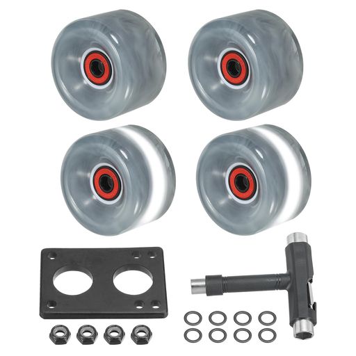 ベアリング直径:8mm、ホイールサイズ:65x43mm、パッキングリスト:4xスケートボードのホイール、1xTツール、8xスケートボードベアリング、4xアクスルナット、8xワッシャー、4xフラッシュコア、2x3mmライザーパッド 点滅ライト...