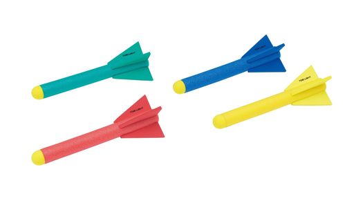 ●4本1組(青・緑・赤・黄 各1本) ●寸法:長さ約45x太さ約5cm ●重さ:約50g ●主材 ポール:発泡ポリエチレン、ロケット穂先:EVA ●屋内外兼用 対象シーズン: 通年
