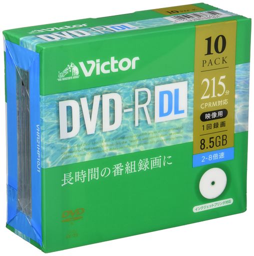 品種:録画用DVD-RDL(8.5GB) 1回録画用、録画時間:215分、倍速:2-8倍速 盤面印刷:○(ホワイト)/範囲:22mm-118mm(ワイド) ケース:5mmツインスリムケース 入り数:10枚