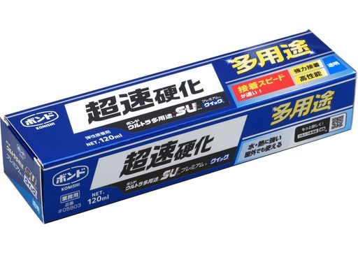 種類:化学反応形接着剤 成分:シリル化ウレタン樹脂(100%) 正味量:120ml 硬化時間の目安:固定/1~2分右向き二重線矢印実用強度/30分右向き二重線矢印完全硬化/12時間