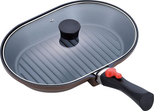 魚焼き、ステーキ、ソテー、フライ、グリル 商品サイズ:約 幅33.8x奥行24.3x高さ10.1cm、重量:約1620g 鍋の高さ:5.3cm 本体:アルミニウム合金、内面:ふっ素樹脂加工、外面:セラミック塗膜加工、底部:鉄、ハンドル:フェ...