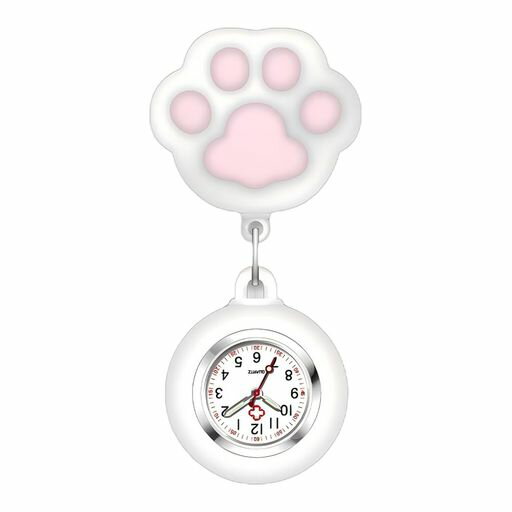 ❤【製品仕様】このホワイトカラーの猫爪懐中時計は、長さ約10cm、ケース直径約4cm、重量約40gです。ショートクリップ付きで、胸ポケットに収納できます。 ❤【高品質の素材】高品質のシリコンと合金を使用し、手触りが良く、夜光効果があり、静か...