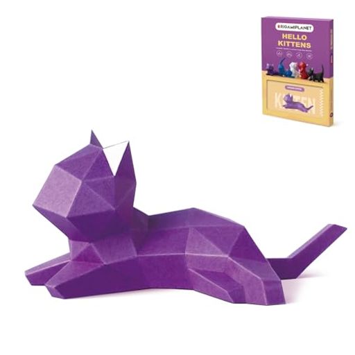 簡単DIYの楽しみ:ORIGAMIPLANETのカット済み3D折り紙キットで、あなただけのパープルLounge Kitten を簡単に作ることができます。ハサミは必要ありません。折って、のりをつけて、満足のいく体験活動をお楽しみください。 ...