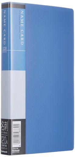 本体寸法 :タテ189xヨコ112x背巾18mm 本体重量:80g 表紙:ポリプロピレン厚み0.7mm 製本方式:溶着式製本 収納用紙サイズ:91x55mm(名刺サイズ) 収納枚数:120枚 その他:背見出しポケット付