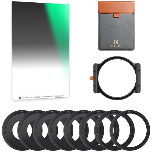 【11in1カメラフィルターセット】パッケージ内容は、角型ソフトGND8フィルター(100*150mm)1枚、ホルダー1枚、アダプターリング8枚(49mm~82mm)、レンズフィルターケース。外装の新旧が混在しますが、中身は同一です。 【ハ...