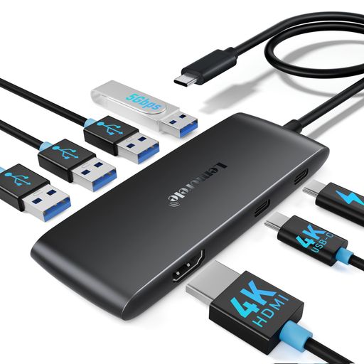 【7in1 USB-C MSTハブ多機能】仕様:サイズ:11.4*4.3*1.2cm、重量:49g、ケーブル長さ:26CM。HDMI4K@60Hzポート*1、USB-C4K@60Hz(DP Alt Mode)*1、Type-C(PD100W...