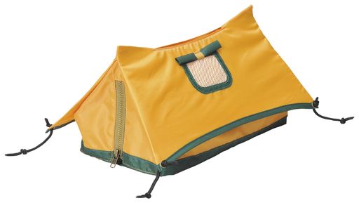 2ポールテントモチーフのティッシュボックスケース。 テントの入口がティッシュボックスの入口になっています。