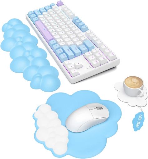 曇りマーク️【商品仕様】キーボードリストレスト(幅31cm*奥行11cm*厚み2cm、280g)+マウスリストレスト(幅13cm*奥行7cm*厚み2cm、70g)+カップマット3点セット。表面:シリコーン樹脂裏面:天然ゴム 曇りマーク️【高...