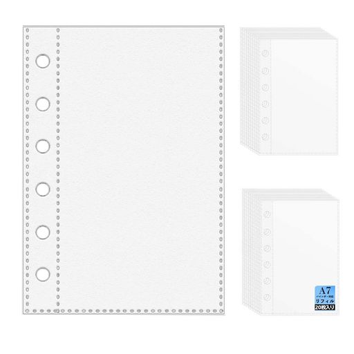 【A7サイズ シール帳台紙/カードポケット/カードスリーブ】 A6バインダー用リフィルx20枚セット!(プラスチックシート/ミニ6穴) 内寸約縦12x横8.8cmのカードスリーブで、各種トレカや写真をしっかり収納、バインダーに穴のないカード...