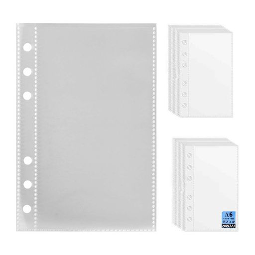 【A6サイズ シール帳台紙/カードポケット/カードスリーブ】 A6バインダー用リフィルx20枚セット!(プラスチックシート/ミニ6穴) 内寸約約縦16.5x横8.7cmのカードスリーブで、各種トレカや写真をしっかり収納、バインダーに穴のない...