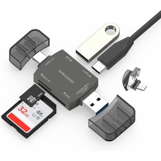 【4-in1カードリーダー】:USB3.0+Type-C3.0+MicroBの2種類の端子を組み合わせで多機能SD/TF/USBカードリーダーで、PC、OTG機能対応タブレット、Androidスマートフォンでのデータ転送に最適です最速5Gb...