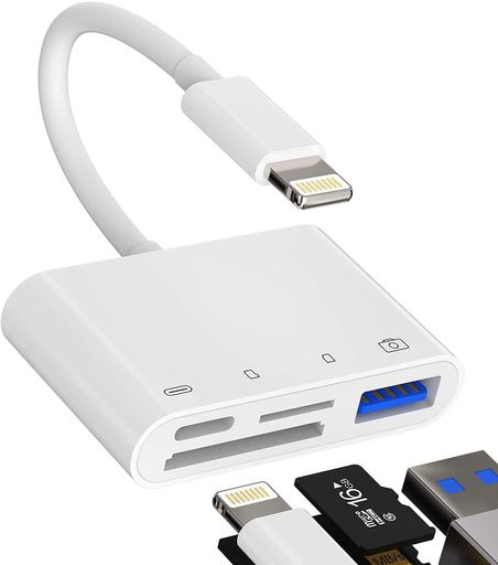 【iPhone SDカードリーダー 4in1】このLightning SDカードリーダーは、4種類の機能別ポート(SDカードポート、microSDカードポート、iPhone充電コネクタポート、USB 3.0ポート)を装備。カメラからの写真転...
