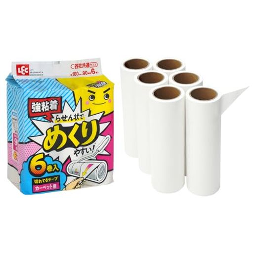 すでに「らせん状」にカットされている粘着クリーナーテープです。 ミシン目などでカットする必要がないので、めくりやすく、テープはがしのイライラ解消! 「うまく剥がせない」「めくり箇所が分からない」そんな不満を解消しました。 ホコリや髪の毛、ペ...