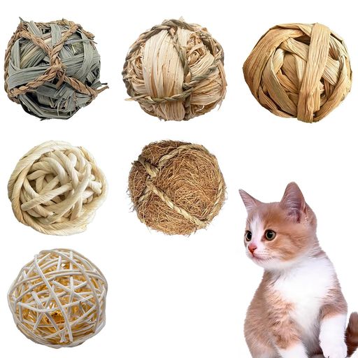 0 【セット内容】6種類の異なる草編みボールをセットで提供。猫ちゃんの遊び方に合わせて選べ、飽きさせません。 【自然素材の安心】天然素材を使用し、接着剤・プラスチック・化学物質不使用。ペットが噛んでも安心できる素材選びです。 【鈴入りデザイ...