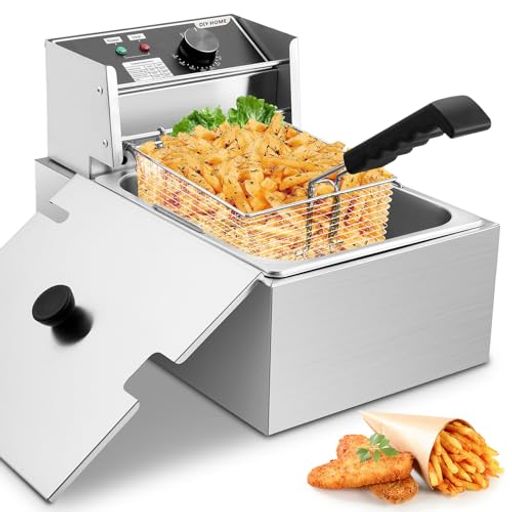 強力な性能と適切な容量:この業務用電気フライヤーは、各タンクに1700Wの強力な加熱要素を搭載しており、素早い揚げ物調理と油温の維持を保証します。10Lのタンク容量、6Lのバスケット容量で、家庭用および業務用のニーズに最適です U字型加熱要...