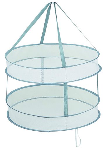 製品サイズ:(約)使用時/外径59x高さ76cm、収納時/外径21x高さ6cm 製品重量:(約)0.25kg 素材・材質:本体/ポリエチレン、芯/鉄、ハンガー/ポリプロピレン 耐荷重:(約)上段/1kg、下段/0.7kg 生産国:中国