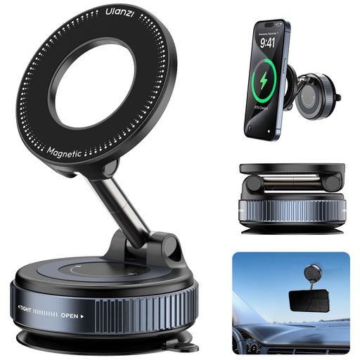 【手動で真空吸着、使い勝手抜群】マグネット式スマホスタンドこのスマホスタンドは最新の手動真空吸着技術とMagSafe対応を融合させた製品です。ベースを時計回りに回すだけで真空吸着状態が作動し、反時計回りに回せば簡単に解除できます。壁などの平...