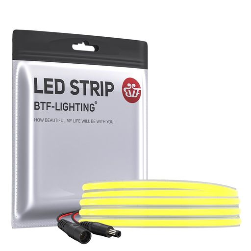 「超明るい」 DC12V 480LEDs/m 1M 5mm 電球色 3000K。フレキシブルチップを搭載したボードのFCOB LEDテープライト。従来の5050 SMD 3528 SMDに比べ、FCOBテープライトの緻密な発光ユニットは、中...