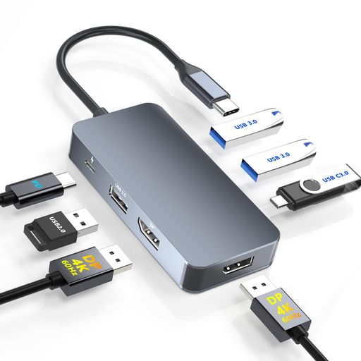 【7 IN 1ドッキングステーション DisplayPort 2画面出力】必要な機能をすべて完璧に組み合わせたドッキングステーション。2 x DisplayPortポート(最大4K@60Hz出力対応)、3 x USB-Aポート、1 x US...