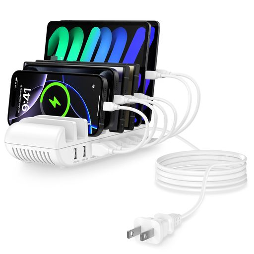 【8台同時充電】この8口スマホスタンド充電ステーションは、8台のデバイスを同時に充電でき、複数の充電器が不要で、コンセントが不足したりデスクトップが散らかったりすることを心配する必要がありません。卓上充電収納ステーションとして、見苦しく散ら...