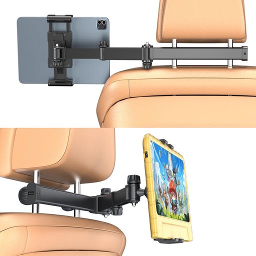 【折りたたみ・伸縮式アーム】この後部座席用タブレットホルダーは、長時間のうつむき姿勢を避け、両手を解放するために開発されました。最大26cm(約10.24インチ)まで伸びる伸縮アームで、iPadと目の距離を自由に調節でき、最適な視聴角度を見...