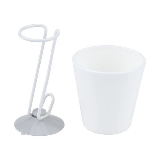 パーソナル。 サイズ:7.5x8.5x10.5cm(スタンド)7.5x7.5x7.5cm(コップ) 容量:200ml 耐荷重:500g 取付方法:吸盤(補助板付き) 重量:44g(コップ)