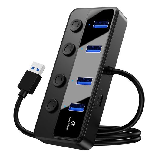 【4ポートusb スイッチ付き 3.0ハブ 】 Qeefun USB 3.0 スイッチ付きハブ を使用して、1つのUSBポートを4つのUSB 3.0ポートに拡張し、60cmのusb 3.0 延長 hubで、日常のあらゆるオフィスのニーズに対...