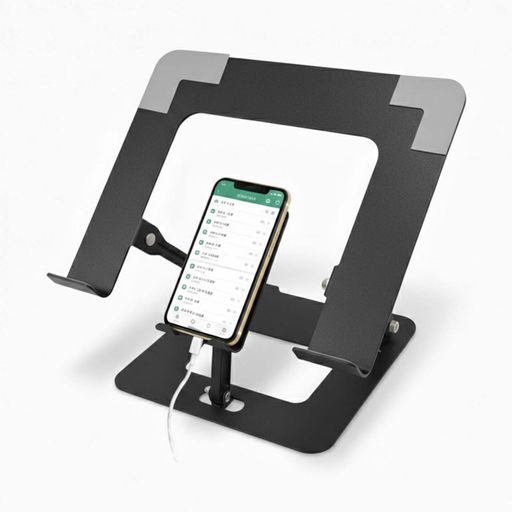 【デュアルスクリーン連携、スマホ首にさよなら】PC・スマホスタンドの2in1設計。スマホスタンドを前方の遮るものがない位置に配置。PC作業をしながら、視線を大きく動かさずにスマホの通知をチェックできます。真のマルチタスクを実現し、視線移動に...