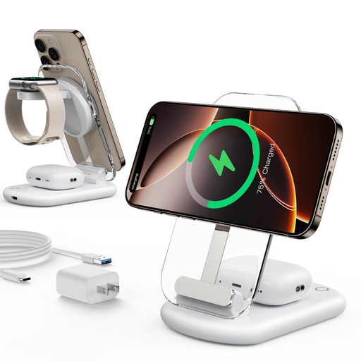 【magsafe充電器・3台同時充電対応 】iPhone(最大15W)、AirPods(5W)、Apple Watch(3W)を同時に充電できる3in1充電器。ケーブルの煩わしさを解消し、デスクをすっきり整頓。磁力吸着は以下の機種に対応:i...