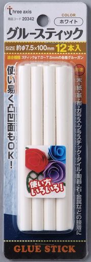 品番:20342 長さ:12mm カラー:ホワイト 径7~7.5mmグルーガン用グルースティック 木・革・布・ガラス・プラスチック・金属などの接着やオリジナルグッズの製作に使用