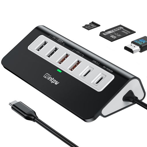 9-IN-1 USB C ハブ: intpw usb ハブ は、4K HDMI、PD 100W 充電、USB Aと2つのUSB-A 3.2 10Gbps、2つのUSB 2.0、SD/TF 3.0スロット。USB-Cケーブルの長さは約19.7...
