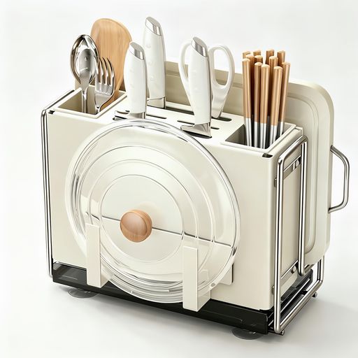 星(塗り潰し)【商品仕様】サイズ:27*14*23cmパッケージ内容:本体、水切りトレー、マグネット式鍋蓋ホルダー。収納目安:箸、スプーン、包丁、まな板、鍋蓋を一括収納可能。 星(塗り潰し)【1台4役で台所をスッキリ!】包丁・ハサミ・箸・カ...