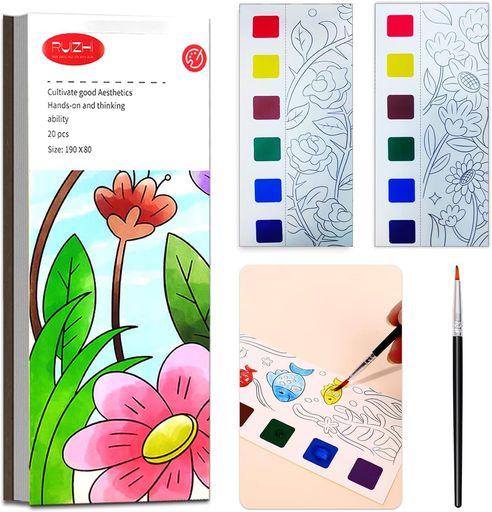 🎨【ユニークなデザイン】子供用水彩塗り絵にはブラシと絵の具が付属しており、ブラシや絵の具を購入する必要はありません。ブラシを濡らし、絵の具パレットを湿らせるだけです。 絵の具と塗り絵の一体型デザインで、いつでもどこでも簡単に...