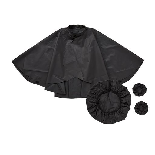 【商品仕様】商品サイズ/前丈(約)46cm、適応サイズ/首まわり:30~40cm、材質・成分/EVA樹脂、付属品/ヘアキャップ、耳キャップ 【衣類をしっかりガード】染料をはじく素材と、首元を液ダレから守るエリ付きのケープで、大切な服を毛染め...