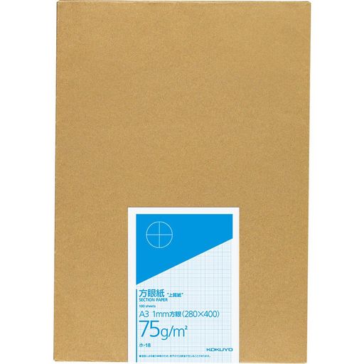 【寸法】297x420x6mm 【サイズ】 A3 【目盛り数】 280x400 【紙厚】 75g/m2 【枚数】 単葉(100枚)