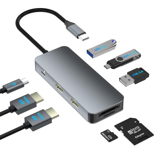 【8-in-1ドッキングステーションHDMI2つ】スティックタイプで携帯性を高めつつ、USBC・Thunderbolt対応で各種端末に接続できるステーションです。HDMIx2・USB-Ax2・USB-Cx2・SD/TFカードスロットポートを...