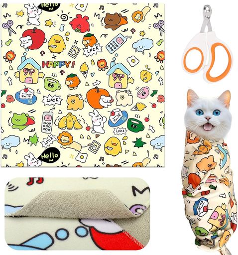 爪切り、投薬、介護、耳掃除、点眼、シャンプー 【猫用グルーミングバッグ】猫は薬を飲ませる時やお風呂、爪切りなどで触られると不安や恐怖を感じることがあります。この猫用ラップは、猫の体をしっかりと包み込み、飼い主の手を傷つけずにグルーミングがで...