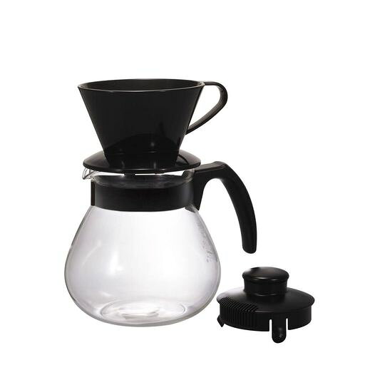 コーヒーを注ぐ。 サイズ:サーバー/幅18x奥行13.8x高さ14.8cm、 ドリッパー:幅13.8x奥行10.5x高さ7cm 本体/耐熱ガラス、フタ・ハンドルバンド・ドリッパー/ポリプロピレン バンド下容量:1000ml 本体重量:サーバ...