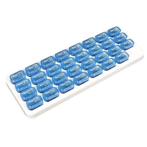 【ピルケース-商品仕様】【サイズ】約28.5cmx10cmx3cm(小分けケース:約3cmx2.7cmx1.8cm)【商品重量】189g【カラー】ブルー、ブラック、パープルの3色展開お好みのカラーをお選びください。 【ピルケース-1ヶ月管理...