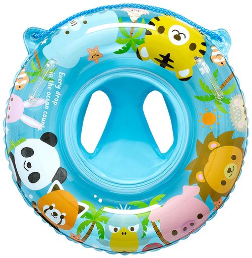 対象年齢:1.5歳~3歳未満 サイズ:55cm ロープ付き 乳幼児のお子様が水に落ち込まないよう浮輪の内側に座が付いたタイプの浮具です。グリップ付きの浮輪タイプ。 膨らましサイズ:約50cm