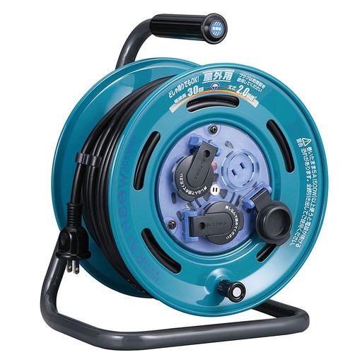 電線仕様(種別・太さx心数):VCT 1.25mm2x2心、製品定格:125V・4A コンセント定格:2P・15A・125V、コンセント数:2Px3個 質量:5.9kg、コード長さ:30m、サイズ:H353xW275xD219mm その他特...